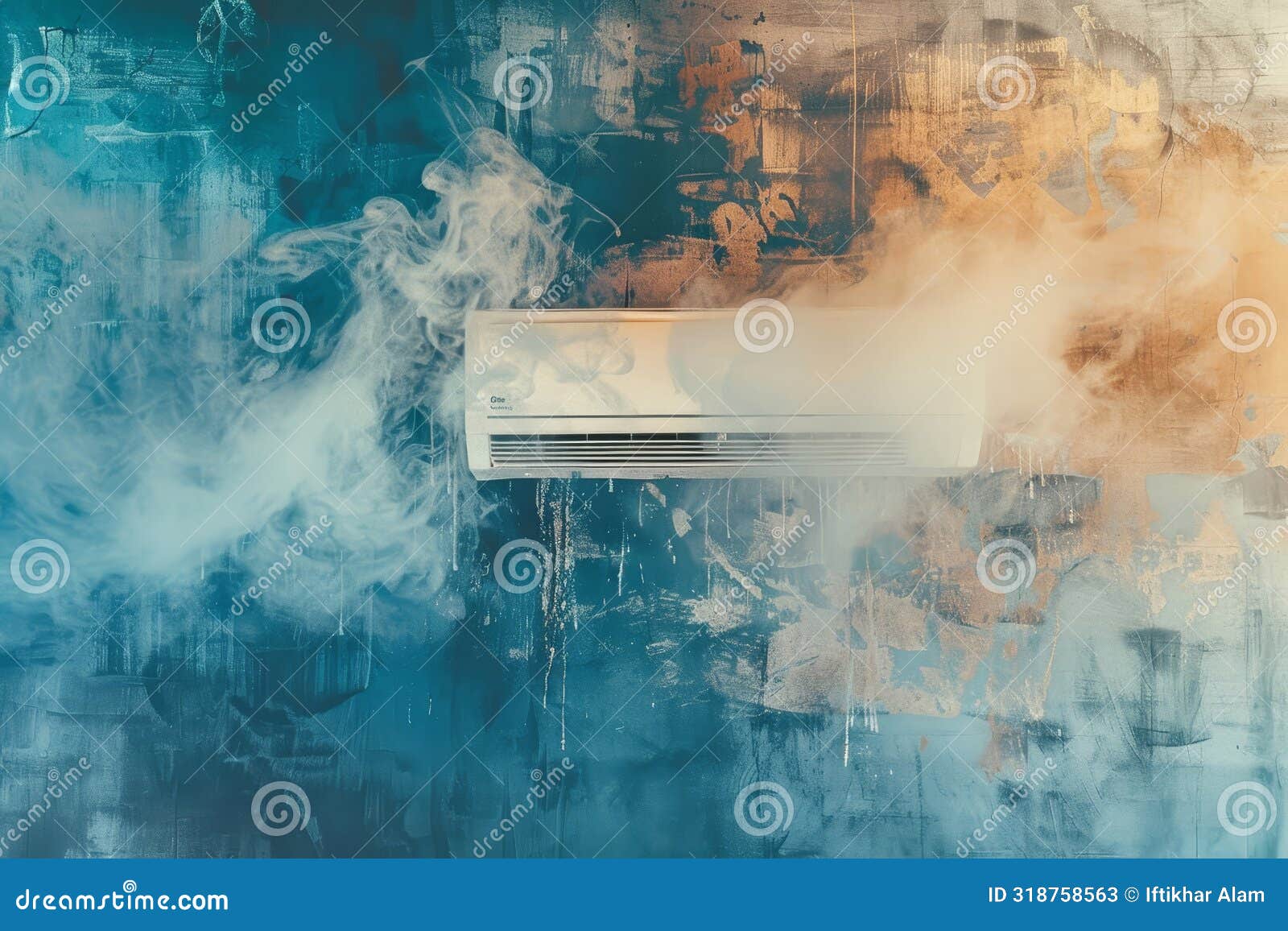 Smoke Billows from a Damaged Air Conditioner Unit, Indicating a ...