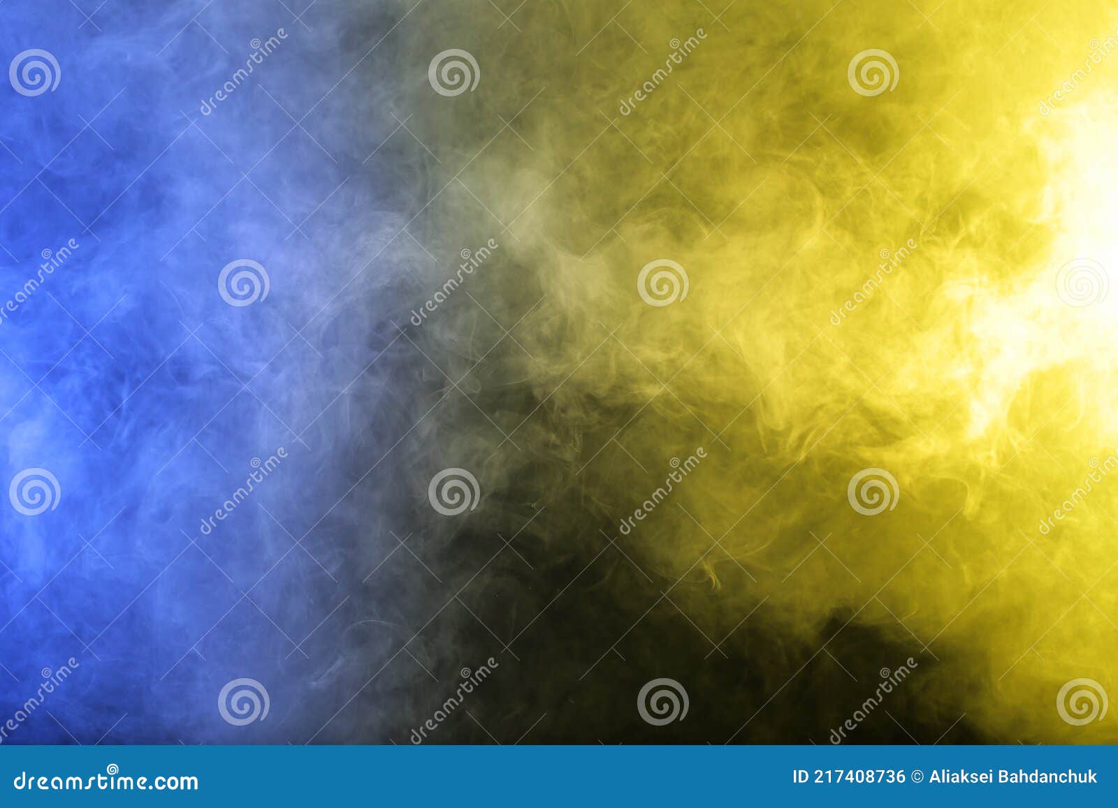 Smoke in Blue Yellow Light on Black Background Stock Photo - Image of ...