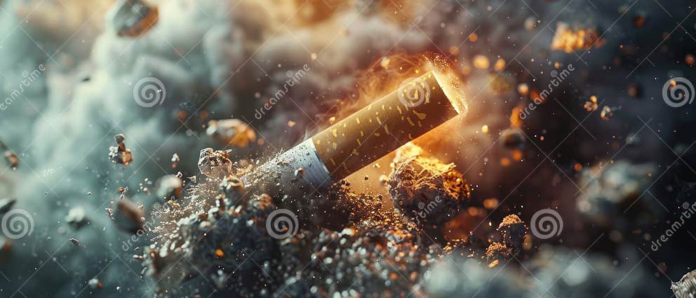 Smoke Breaks As the Cigarette is Exploded in the Air Stock Image ...