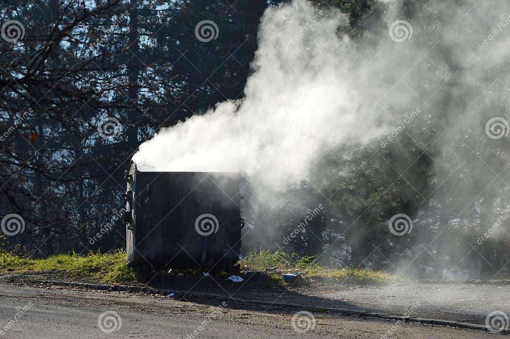 Smoke from a Burning Container on the Street Stock Photo - Image of ...