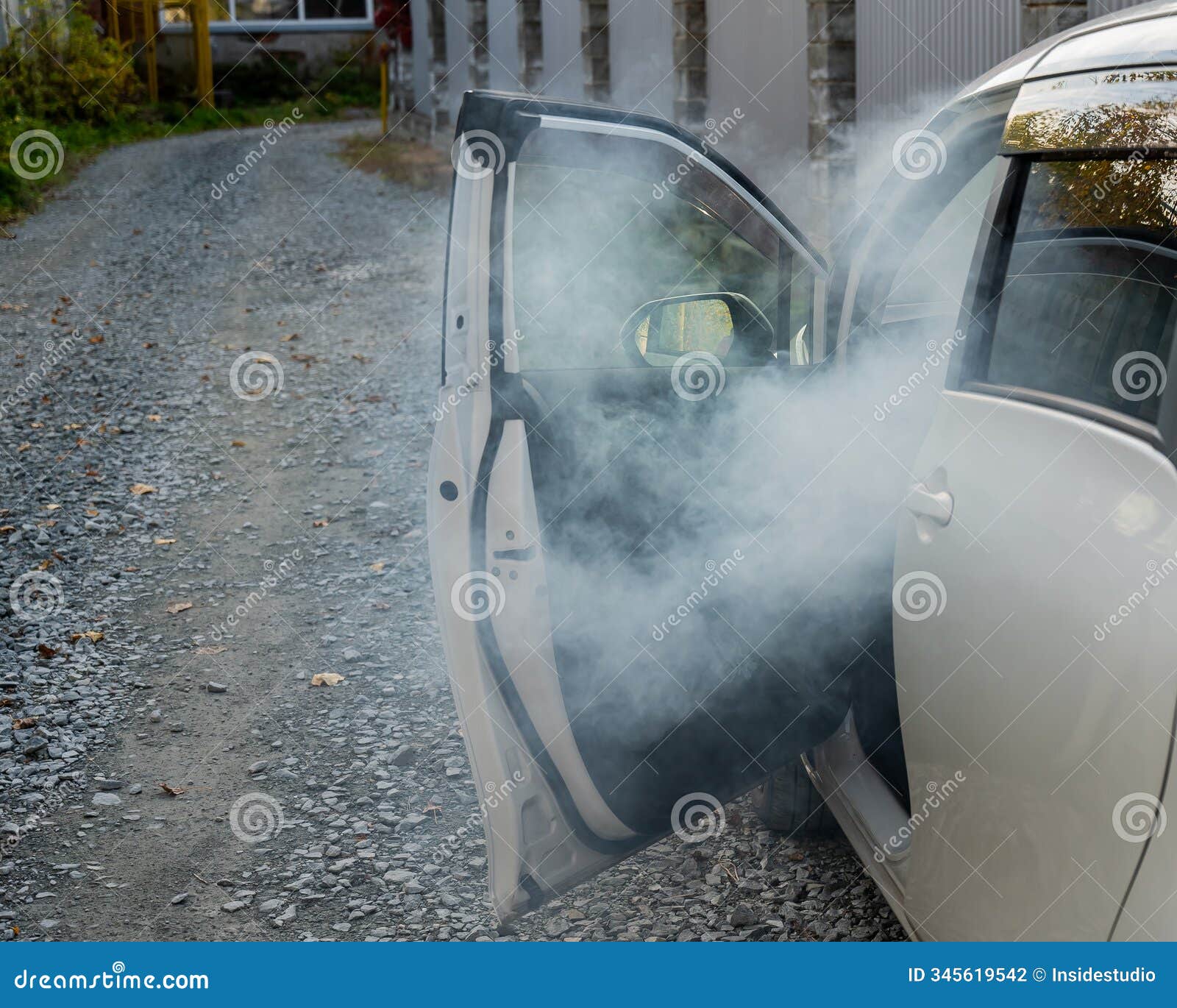 Smoke is Coming from Inside the Car. Stock Photo - Image of breaking ...
