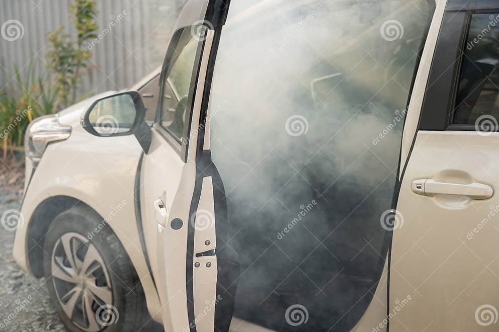 Smoke is Coming from Inside the Car. Stock Photo - Image of collision ...