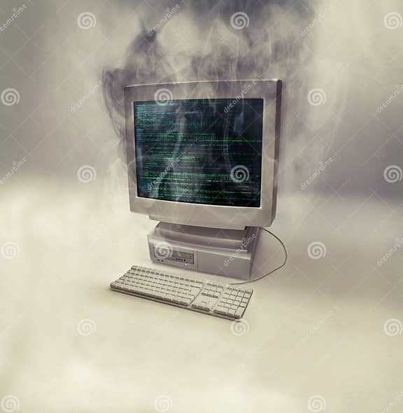 Smoke, Computer Problem and Monitor with Desktop and Error Screen with ...