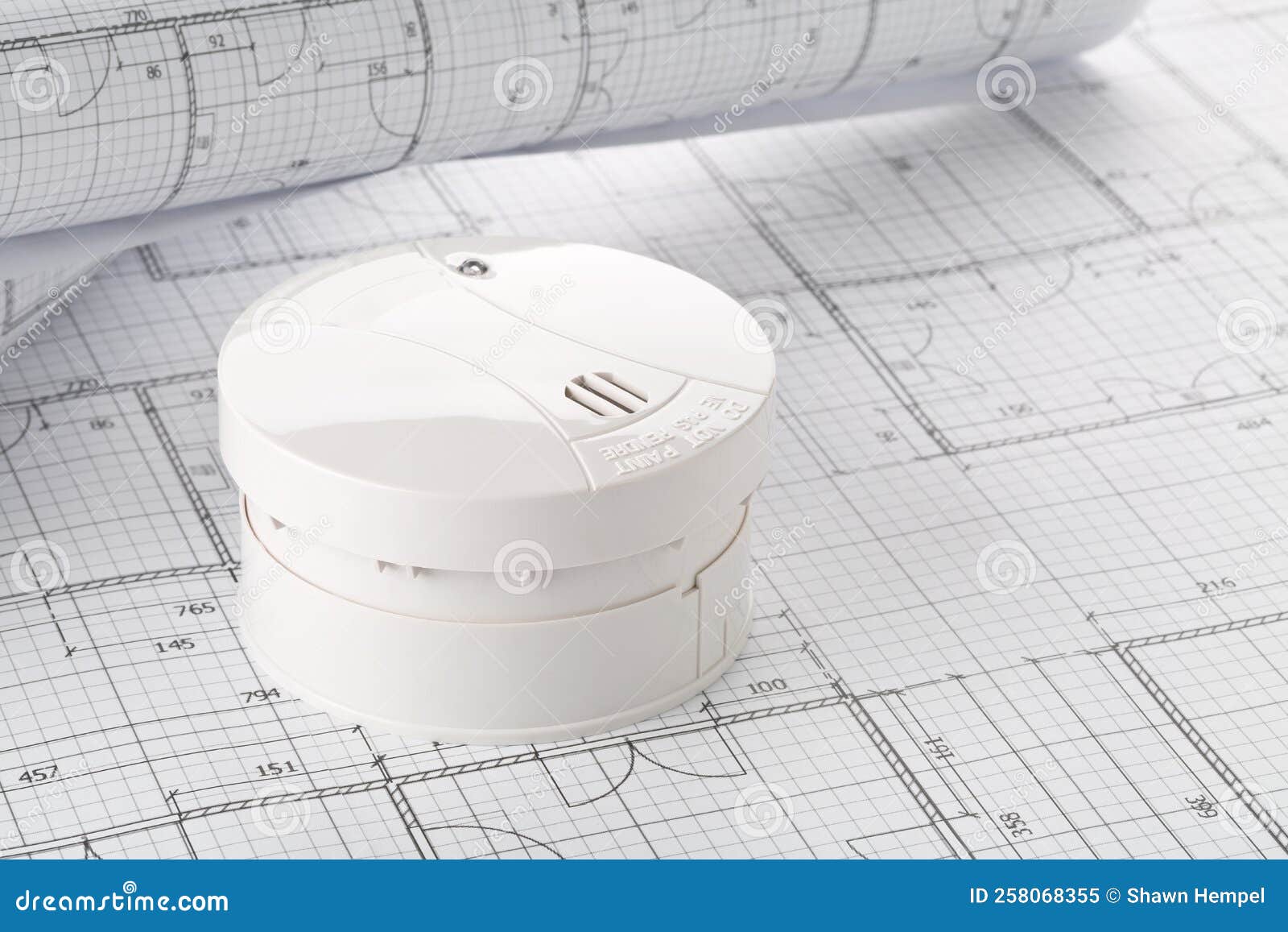 Smoke Detector or Fire Alarm Sensor on White Architectural Plans ...