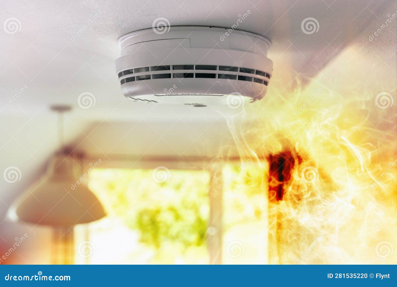 Smoke Detector And Interlinked Fire Alarm On Ceiling In Action ...