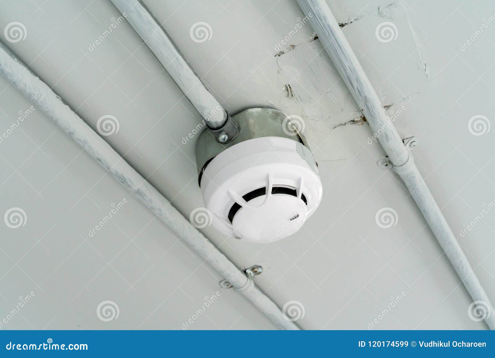 Smoke Detector Sensor on Cement Ceiling in Parking Stock Image - Image ...