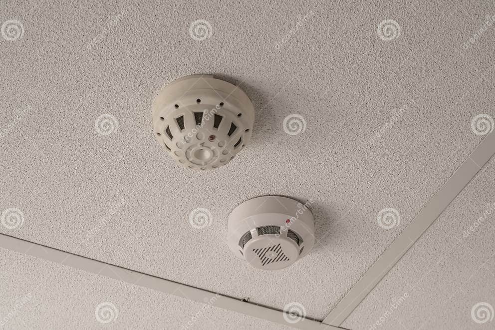 Smoke Detectors Mounted on a Suspended Ceiling Stock Image - Image of ...