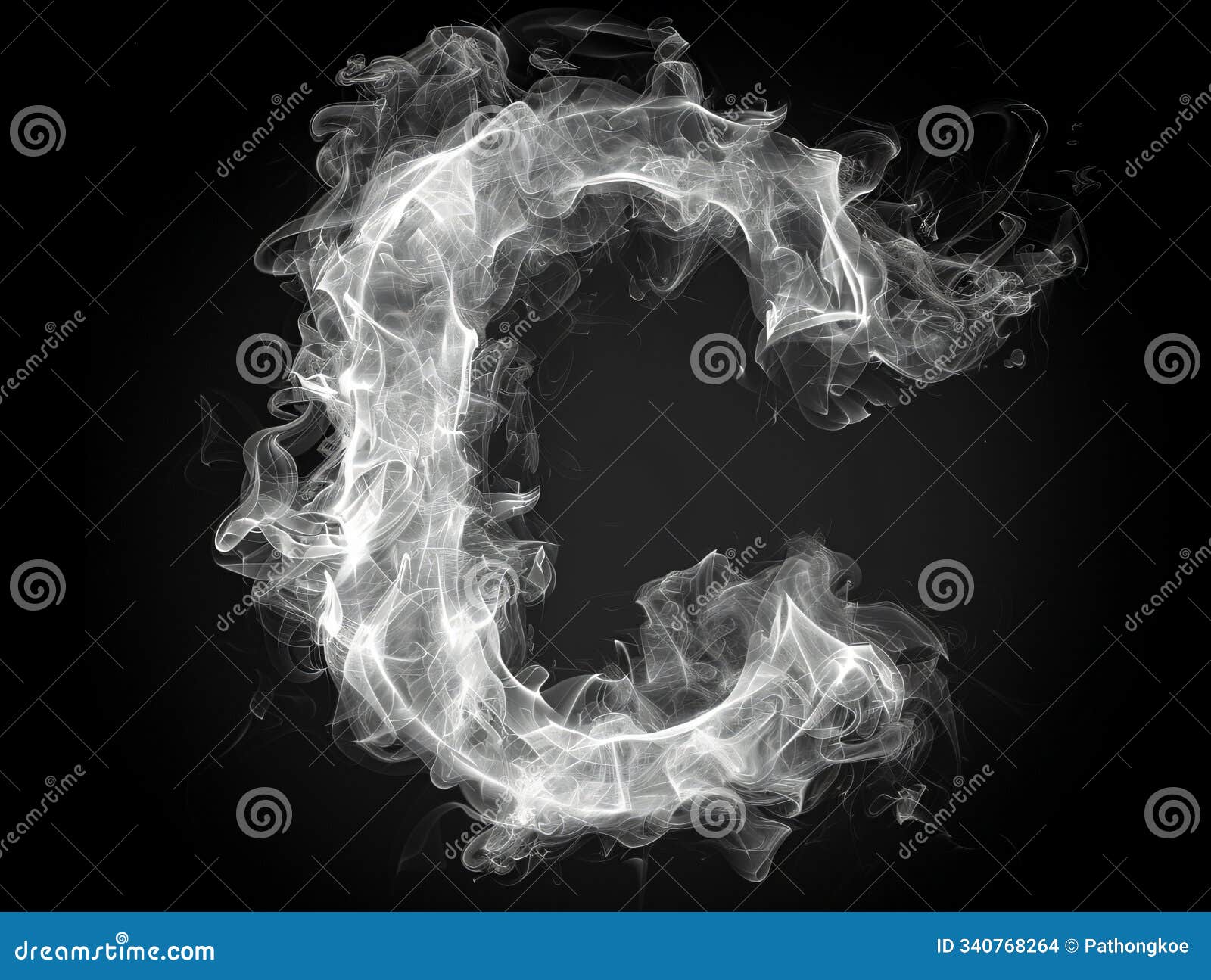 Smoke Effect Gray Alphabet on Black Background. C Letter of Smoke ...