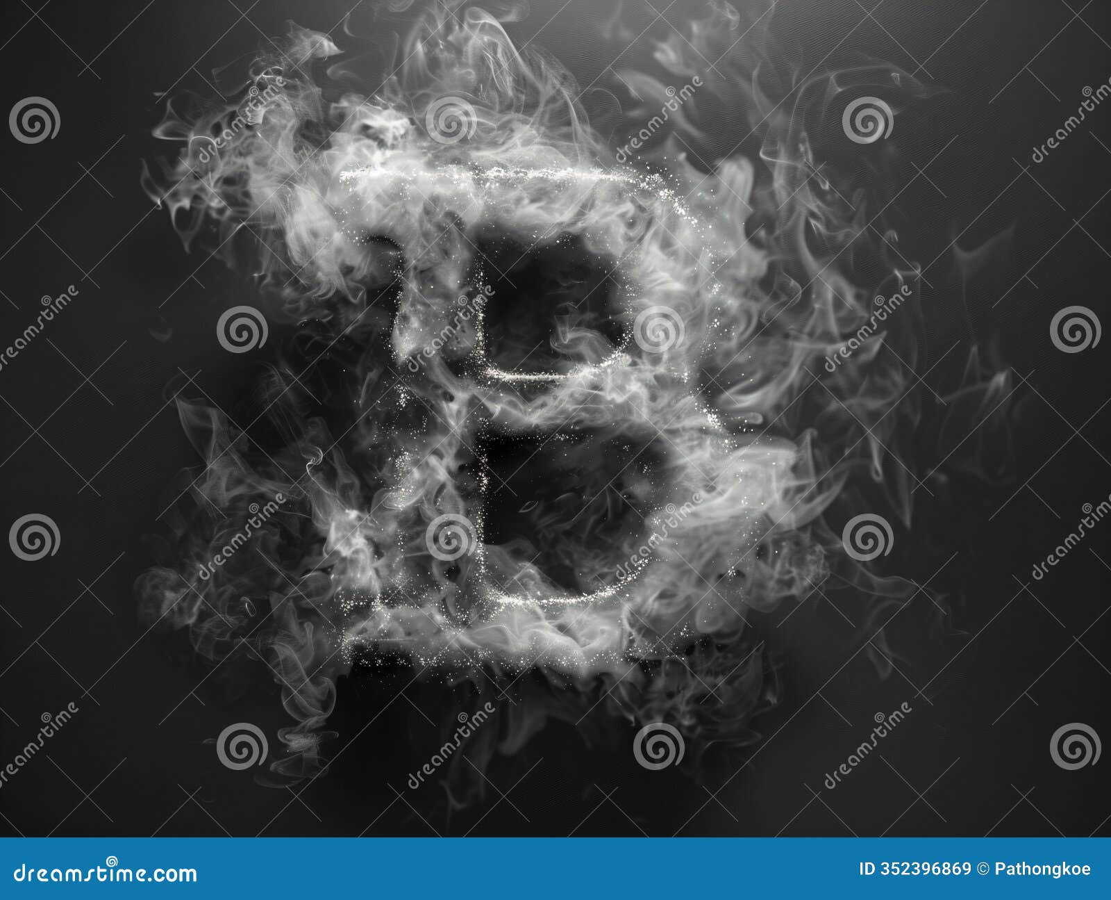 Smoke Effect Gray Alphabet on Black Background. Letter B Stock ...