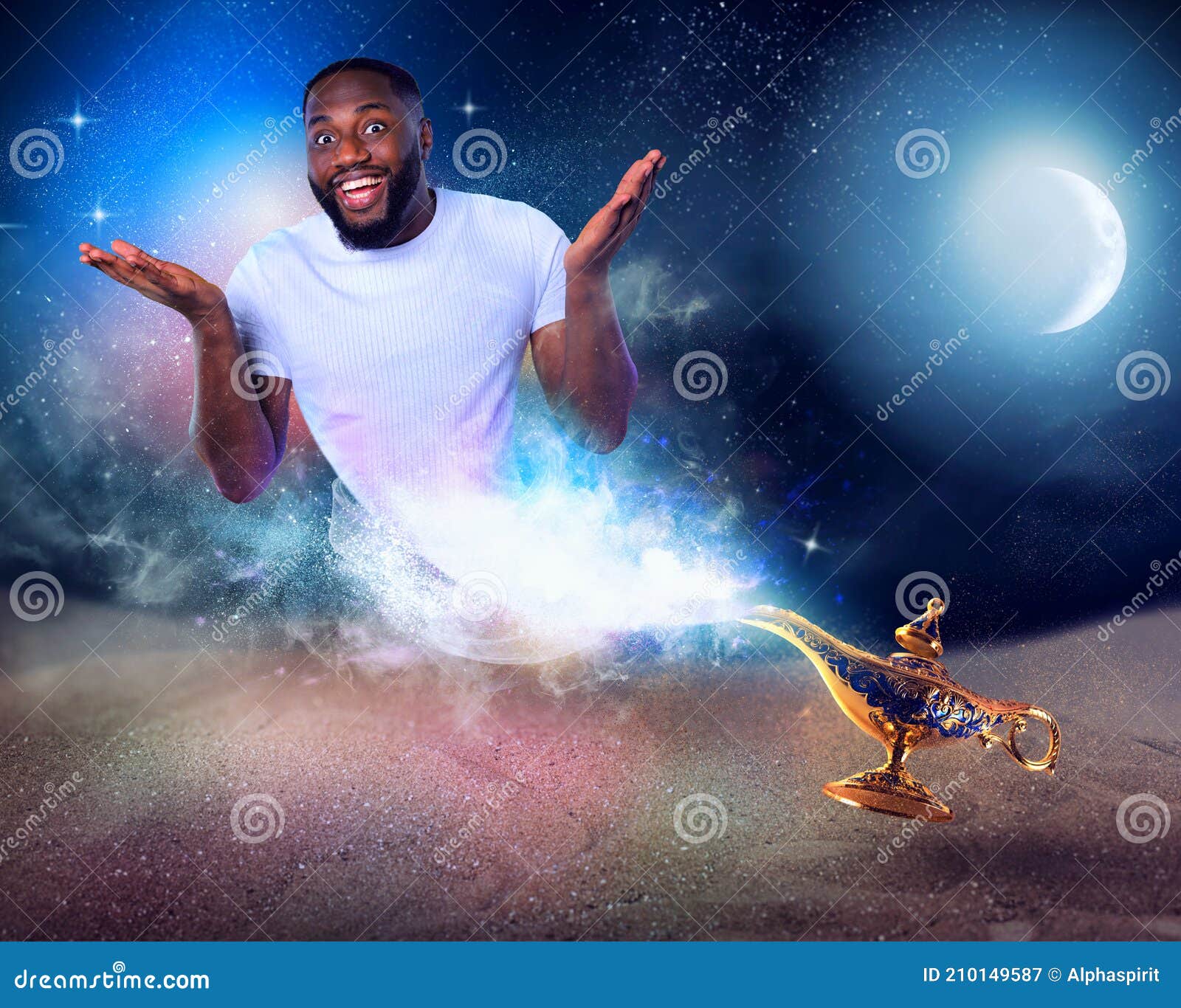 Smoke Exists from Magic Aladdin Genie Lamp in a Desert Stock Image ...