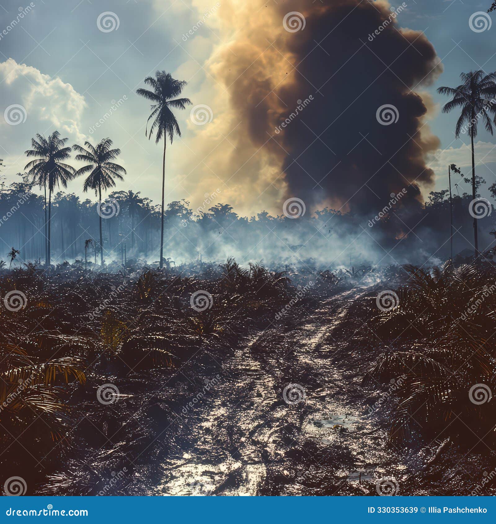A Smoke-filled Sky Over a Rainforest Being Cleared by Logging ...