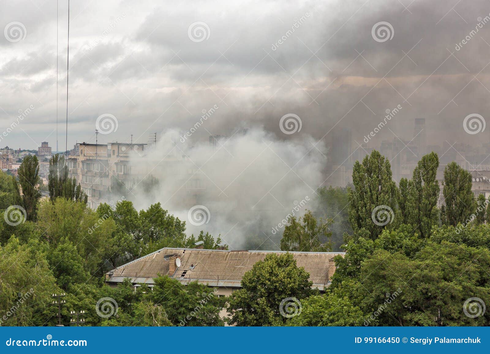 Smoke from a Fire in the City. Stock Photo - Image of estate ...