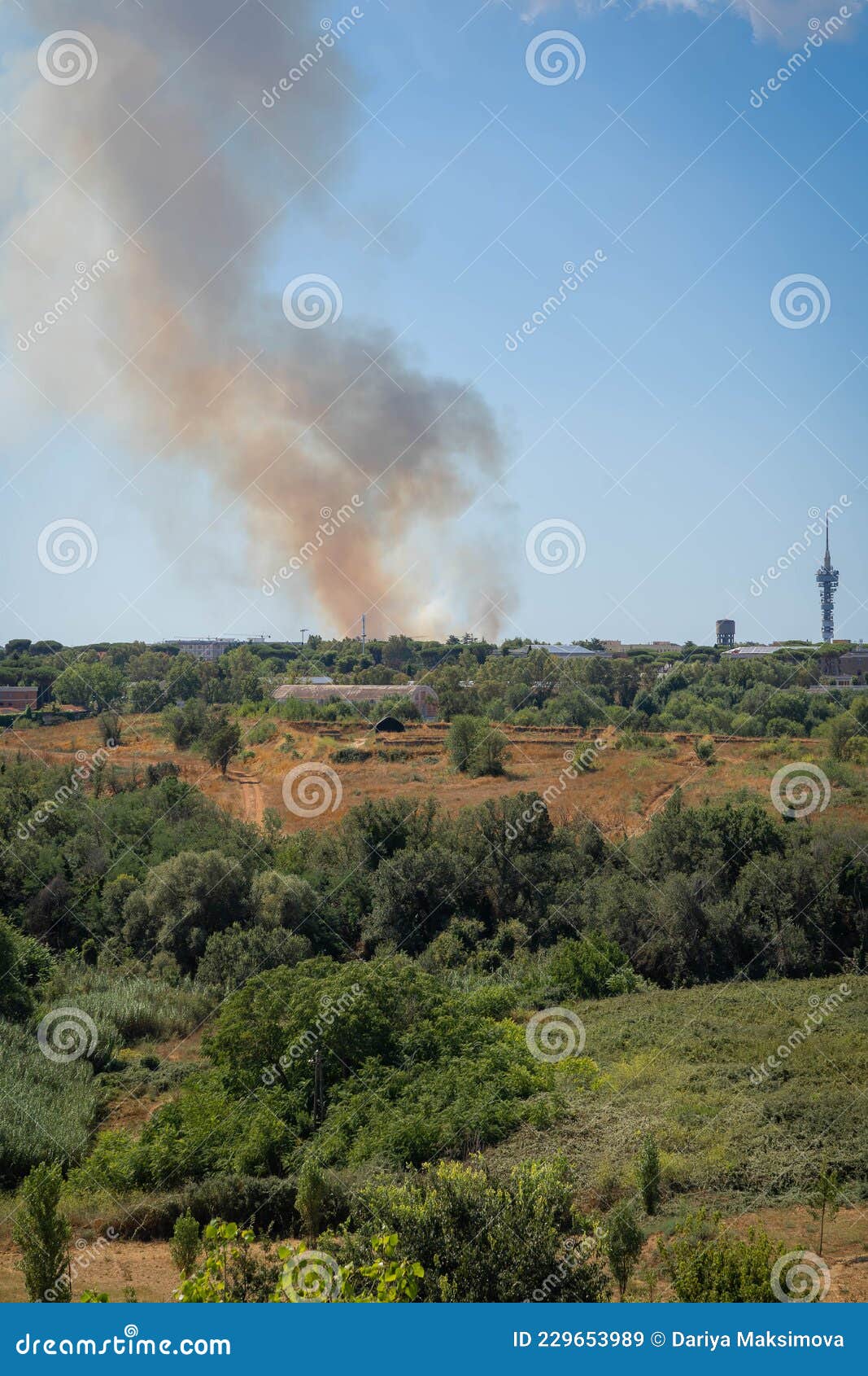 Smoke from a Fire Over a City on Sky in Rome, Italy Stock Image - Image ...