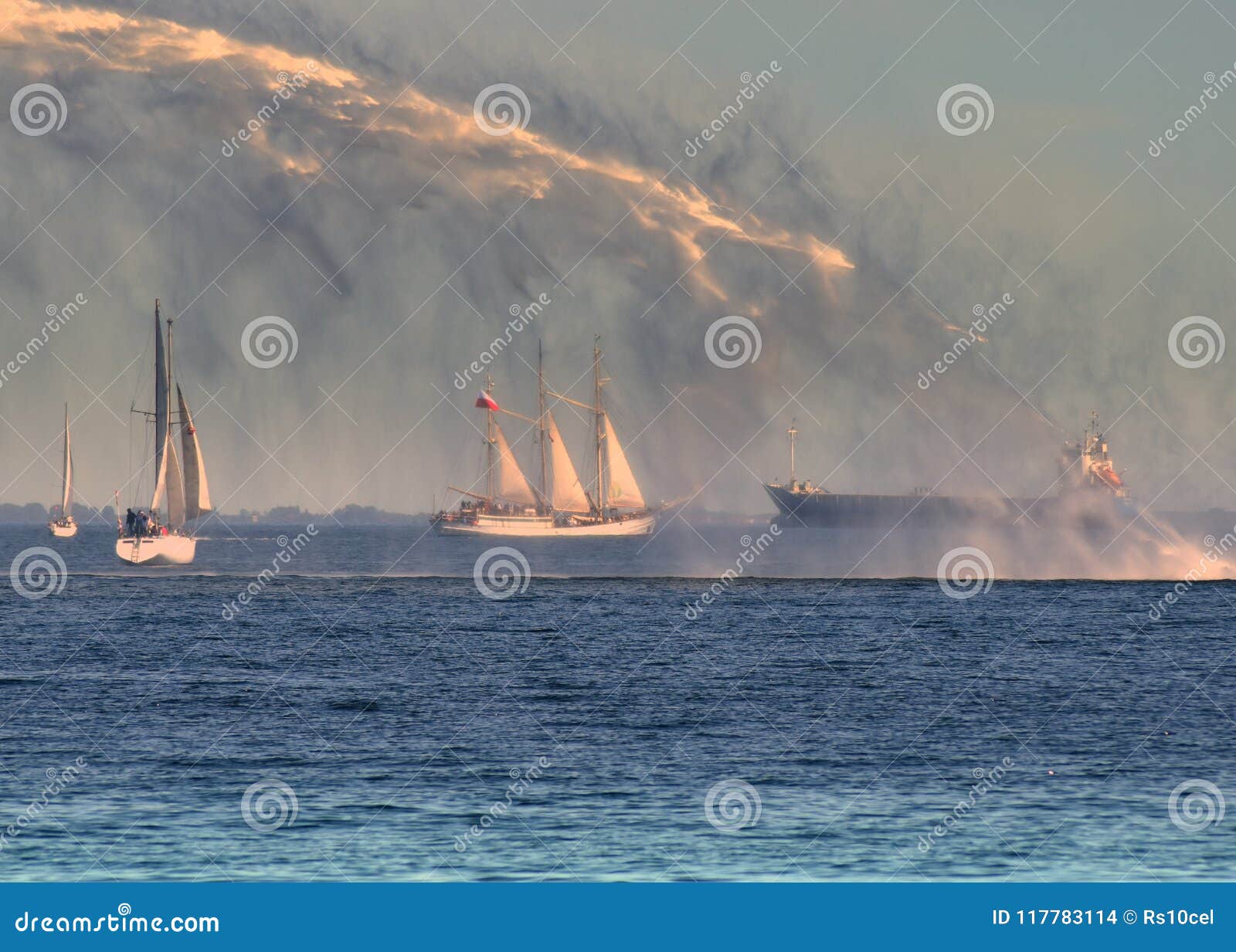 Smoke, Fire and Water on the Sea Stock Photo - Image of beautiful ...