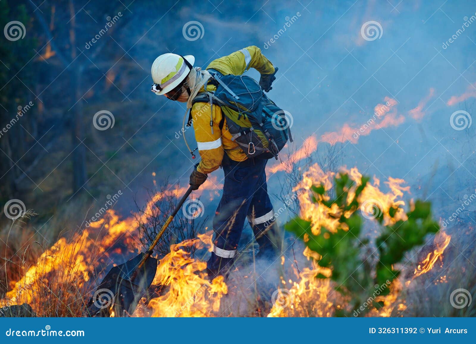 Smoke, Flame and Firefighter in Forest for Emergency, Disaster ...