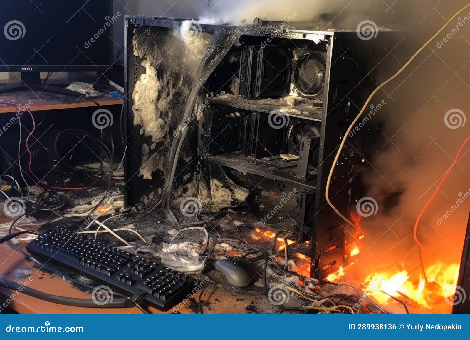 Fire Scene Unfolds As a Personal Computer, Overwhelmed by Intensive ...