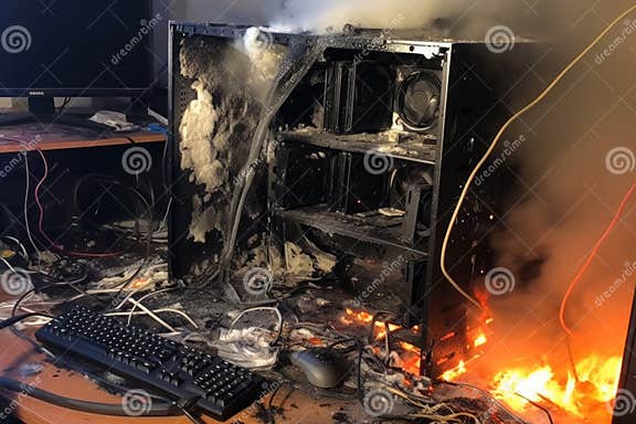 Fire Scene Unfolds As a Personal Computer, Overwhelmed by Intensive ...
