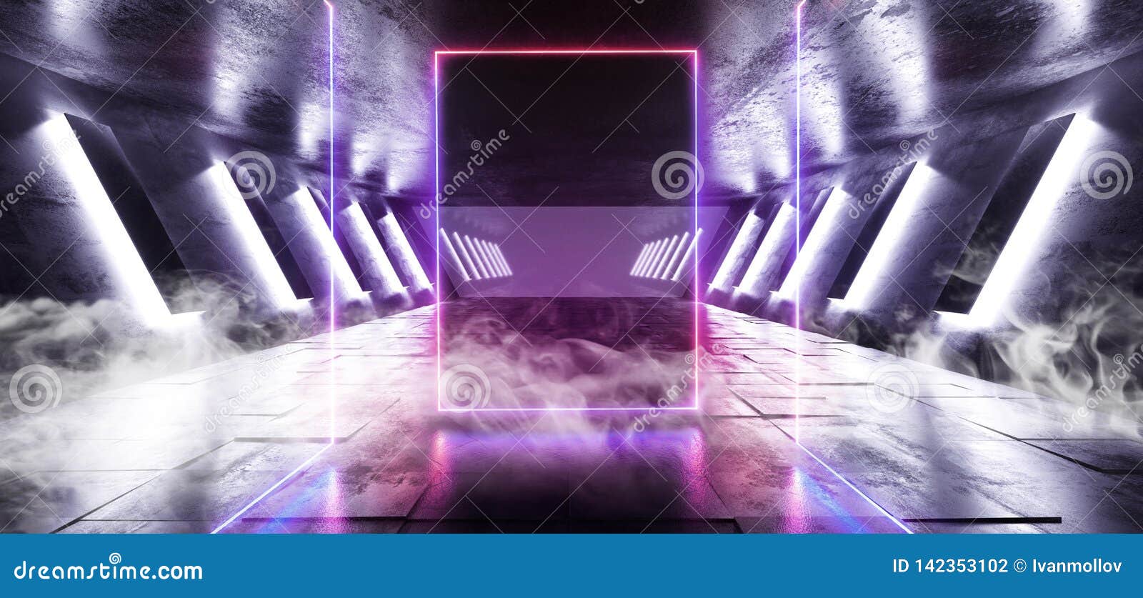Smoke Fog Neon Glowing Rectangle Frame Shaped Sci Fi Futuristic Club