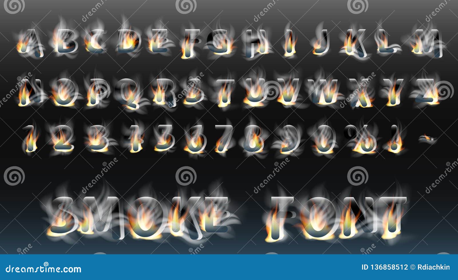 Smoke Font with Fire. Smoky Letters and Numbers. Alphabet Stock ...