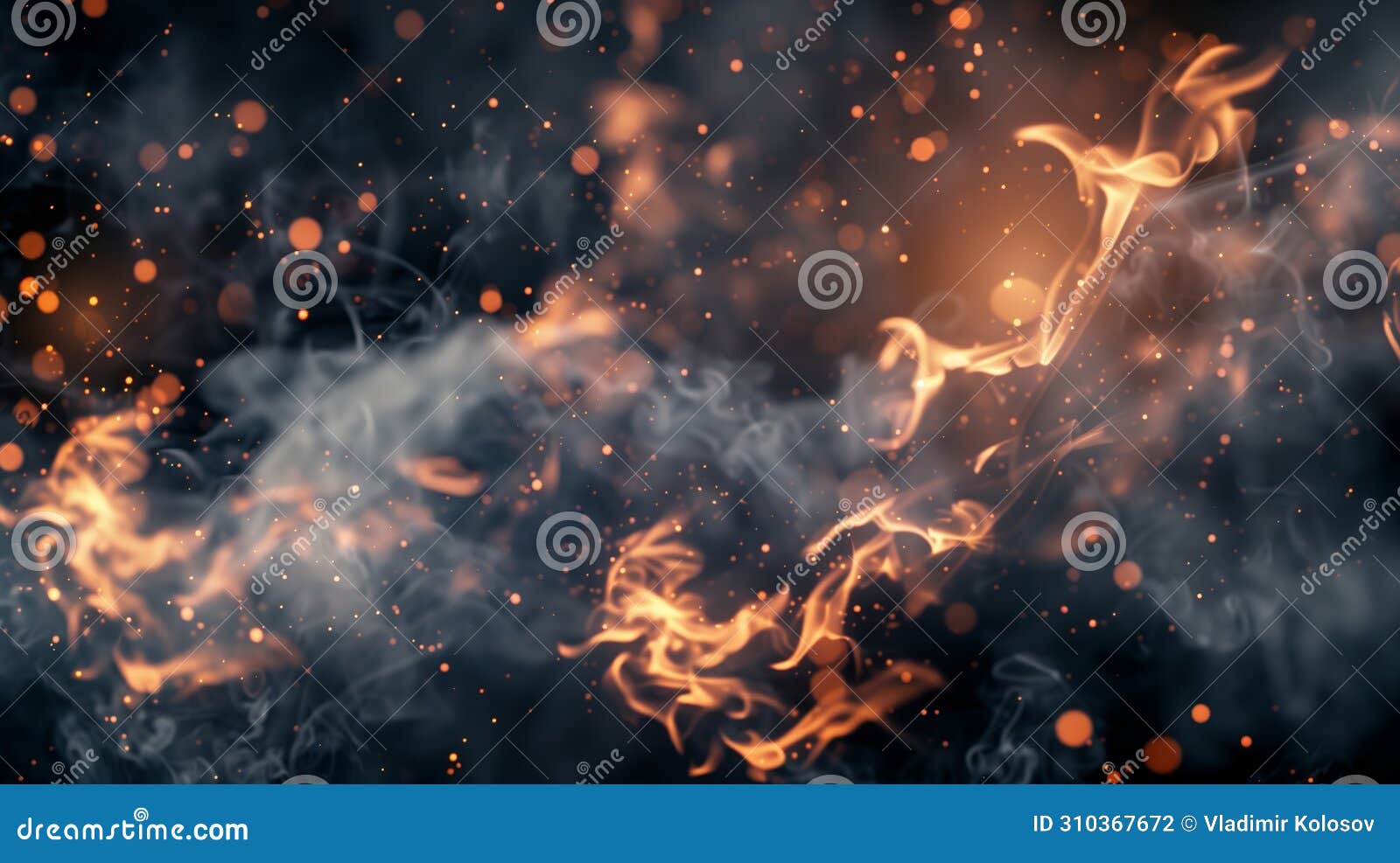Smoke Fumes and Fire Particles with Sparks on a Dark Background ...