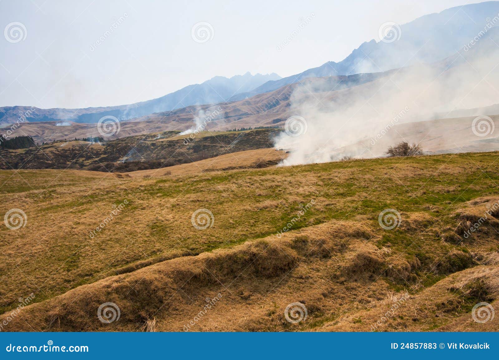 Smoke from Grass Burning Near Mount Stock Image - Image of field ...