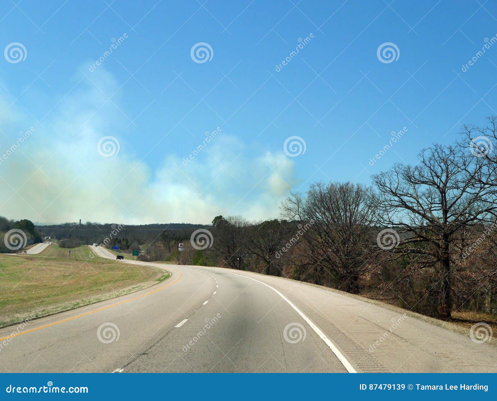 Smoke from a Grass or Forest Fire Along Highway in Eastern Oklahoma ...