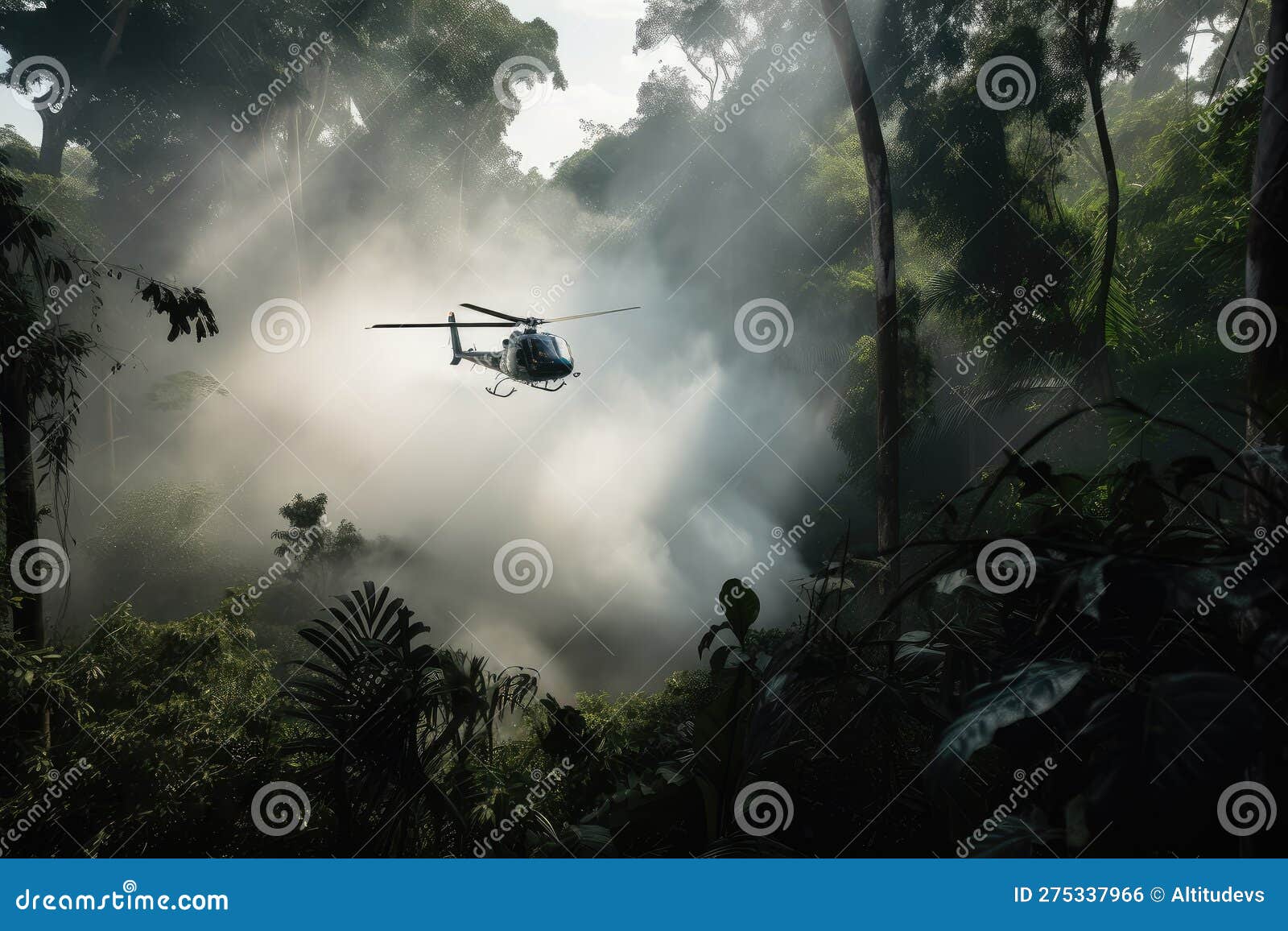 Smoke from Helicopter S Engine Twists through Dense Jungle Canopy Stock ...