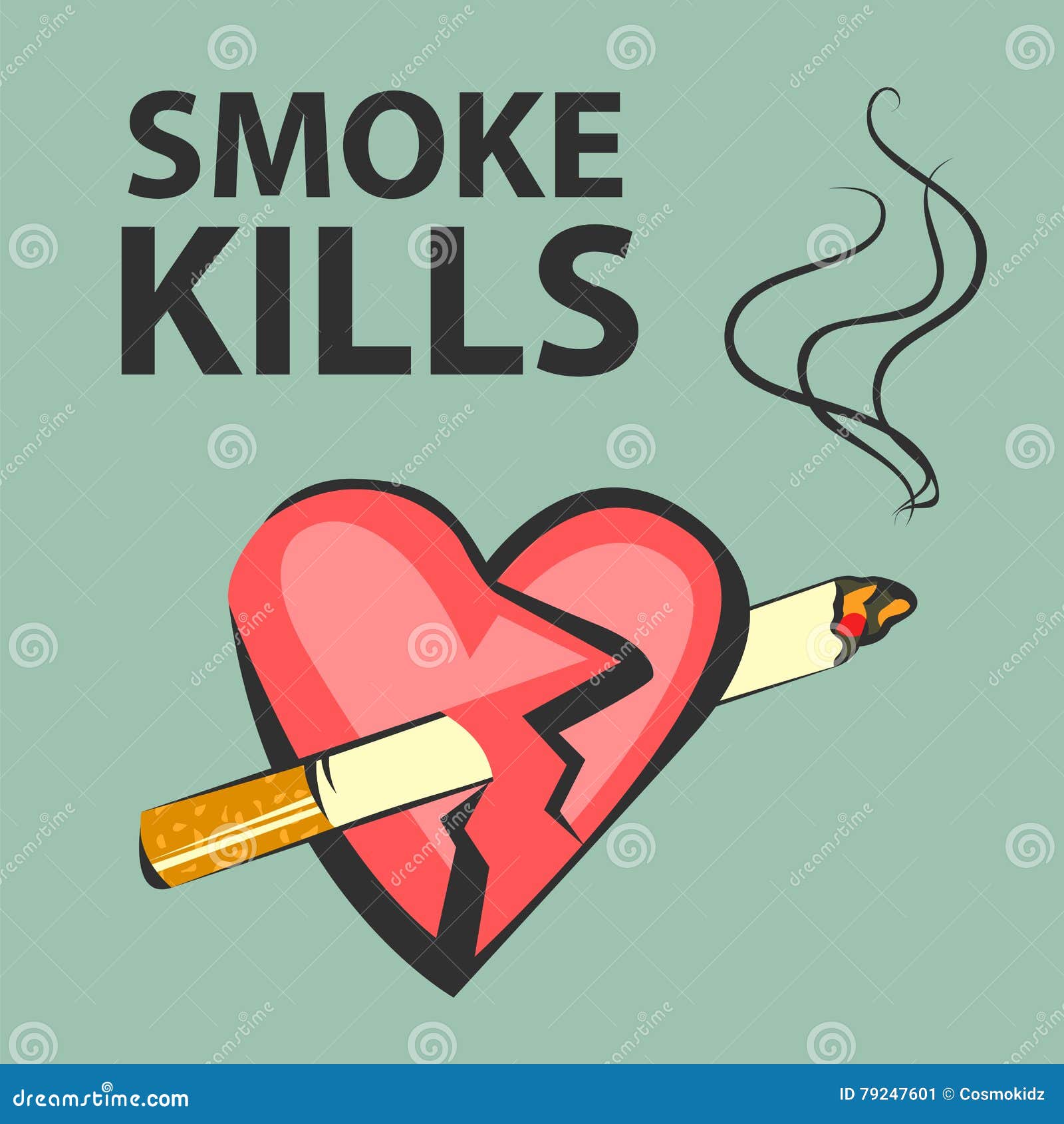 Smoke Kills Poster. Smoking Harm Concept. Cigarette Pierces Heart ...