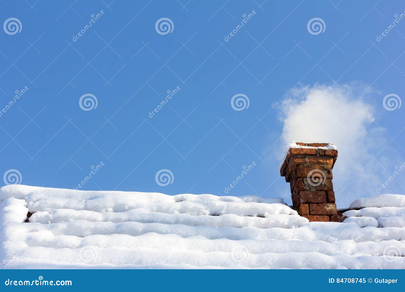 Smoke Out of a Brick Chimney on a Snowy Rooftop Stock Image - Image of ...