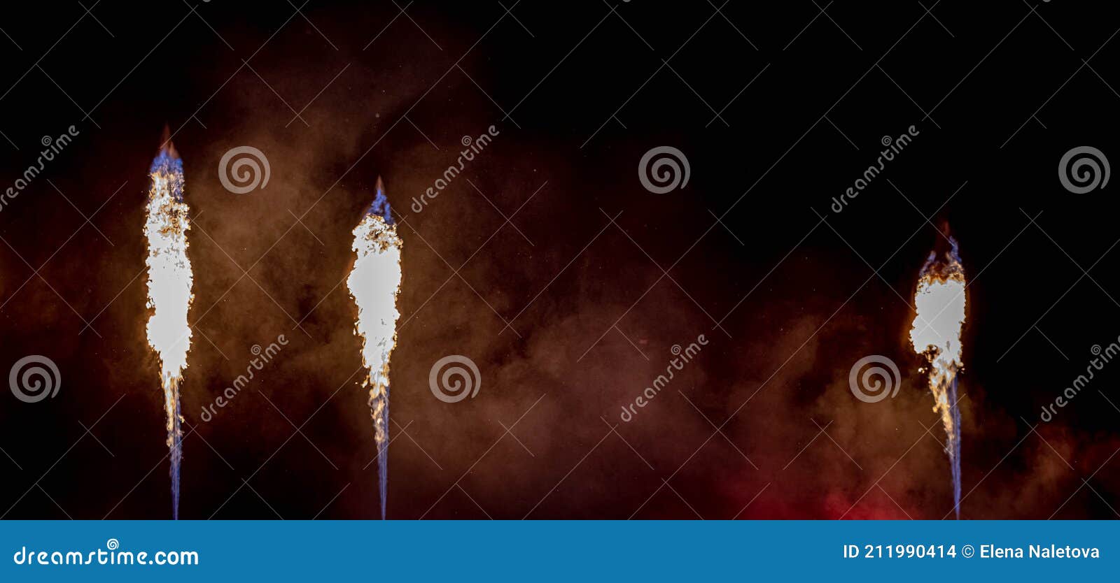 Smoke and a Pillar of Fire on a Black Background. Scenic Pyrotechnic ...