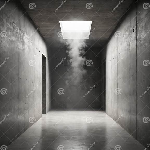 Concrete Hallway with a Skylight and Smoke Stock Illustration ...