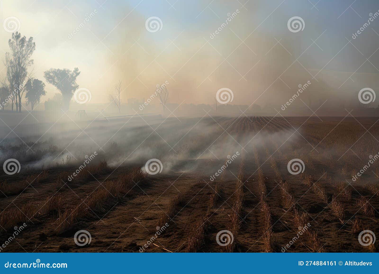 Smoke Rising from a Field of Burning Crops during Drought Stock ...
