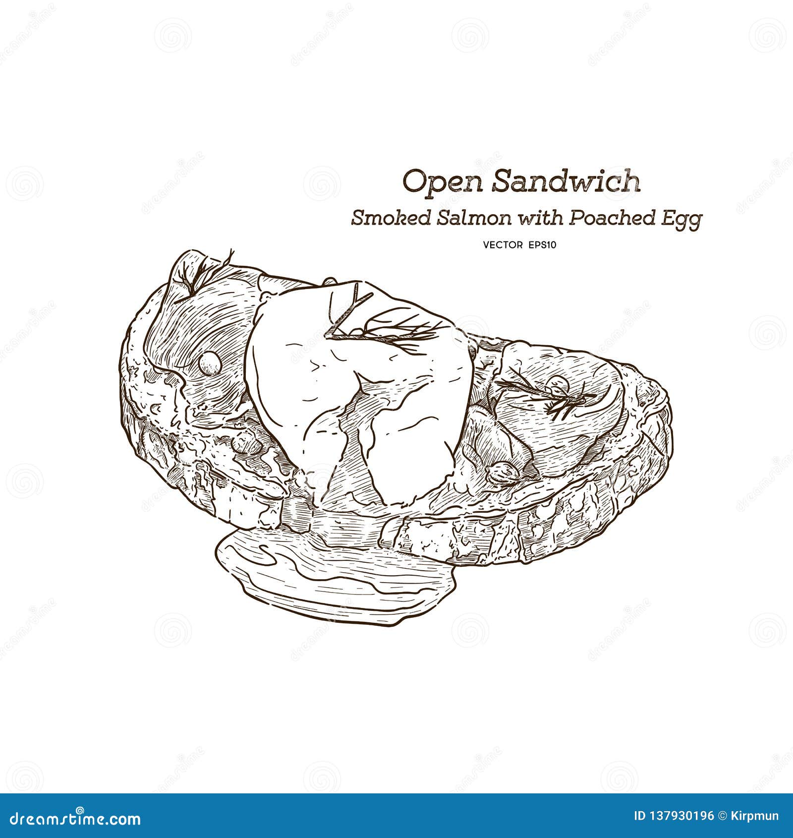 Smoke Salmon with Poached Egg Sandwich, Hand Draw Sketch Vector Stock ...