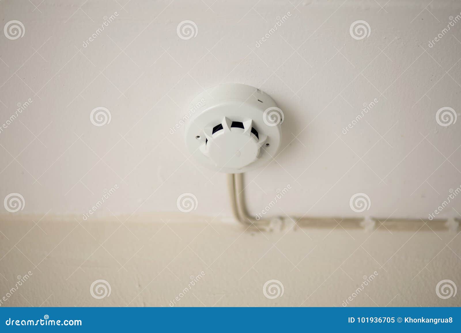 Smoke Sensor On The Ceiling In The Office Room. Fire Alarm Element ...