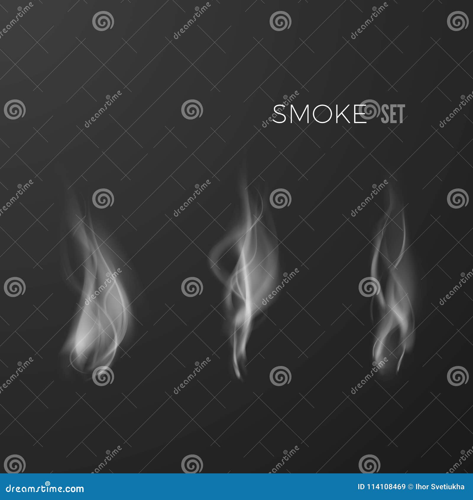 Smoke Set Isolated on Dark Background. Template of Smoke Shape. Digital ...