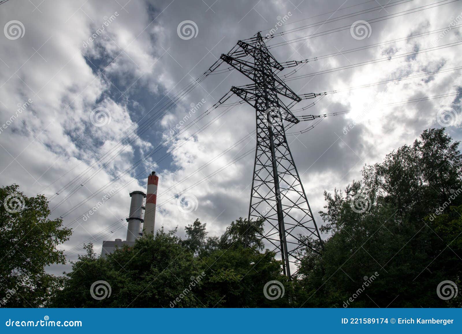 Smoke Stack and Electricity Pylon Stock Photo - Image of outdoors ...
