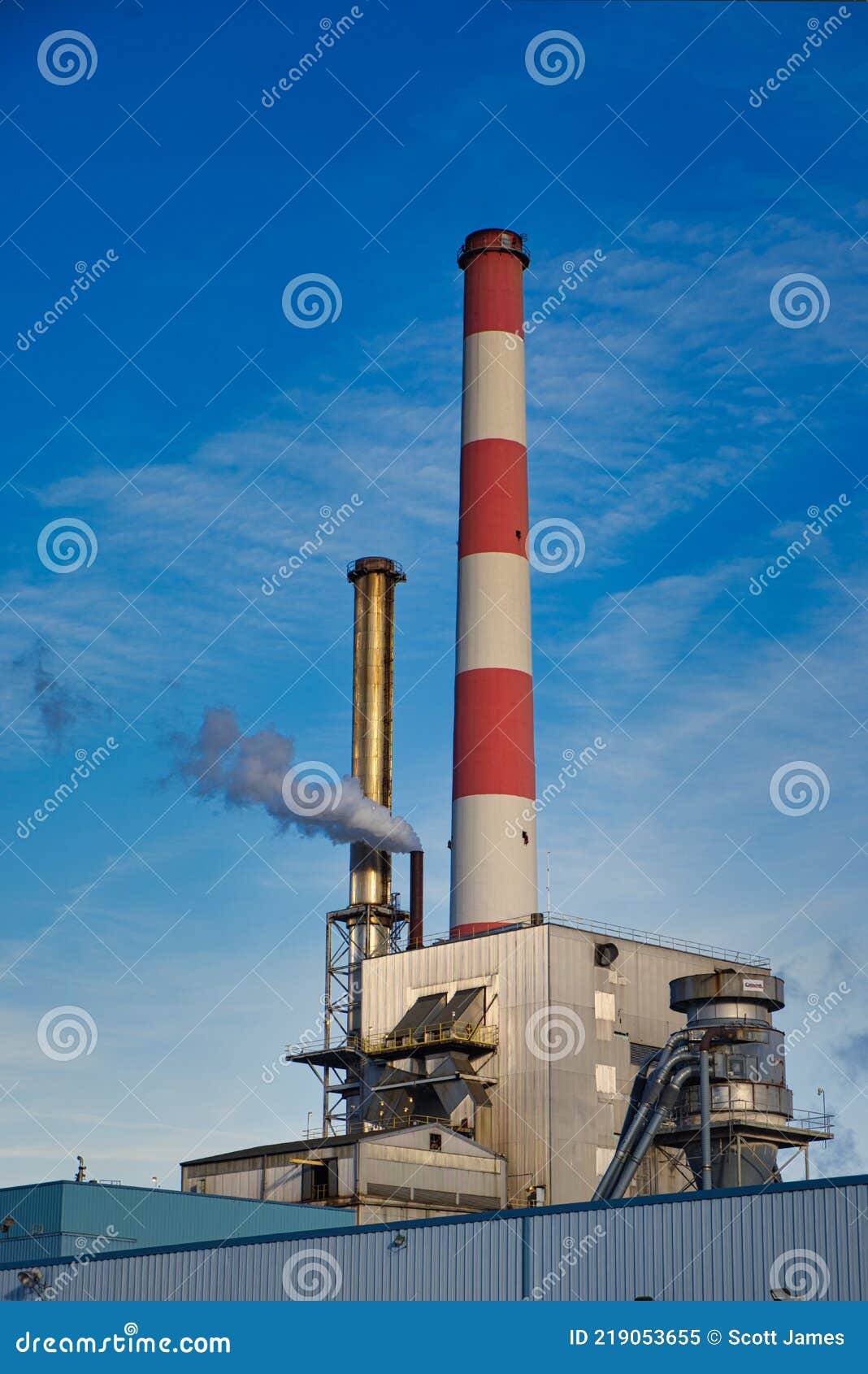 Smoke Stack of a Paper Plant with Blue Sky Background Stock Image ...