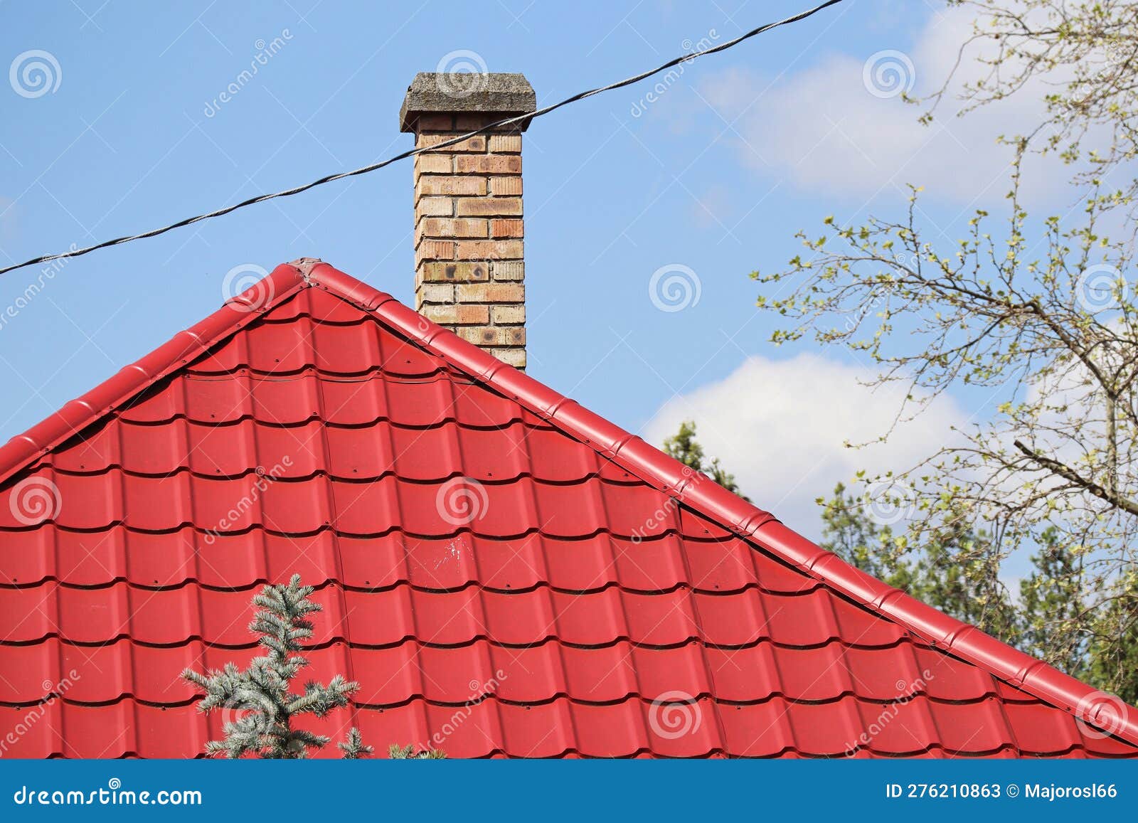 Smoke Stack and Red Tiles on the Roof of a House Stock Image - Image of ...