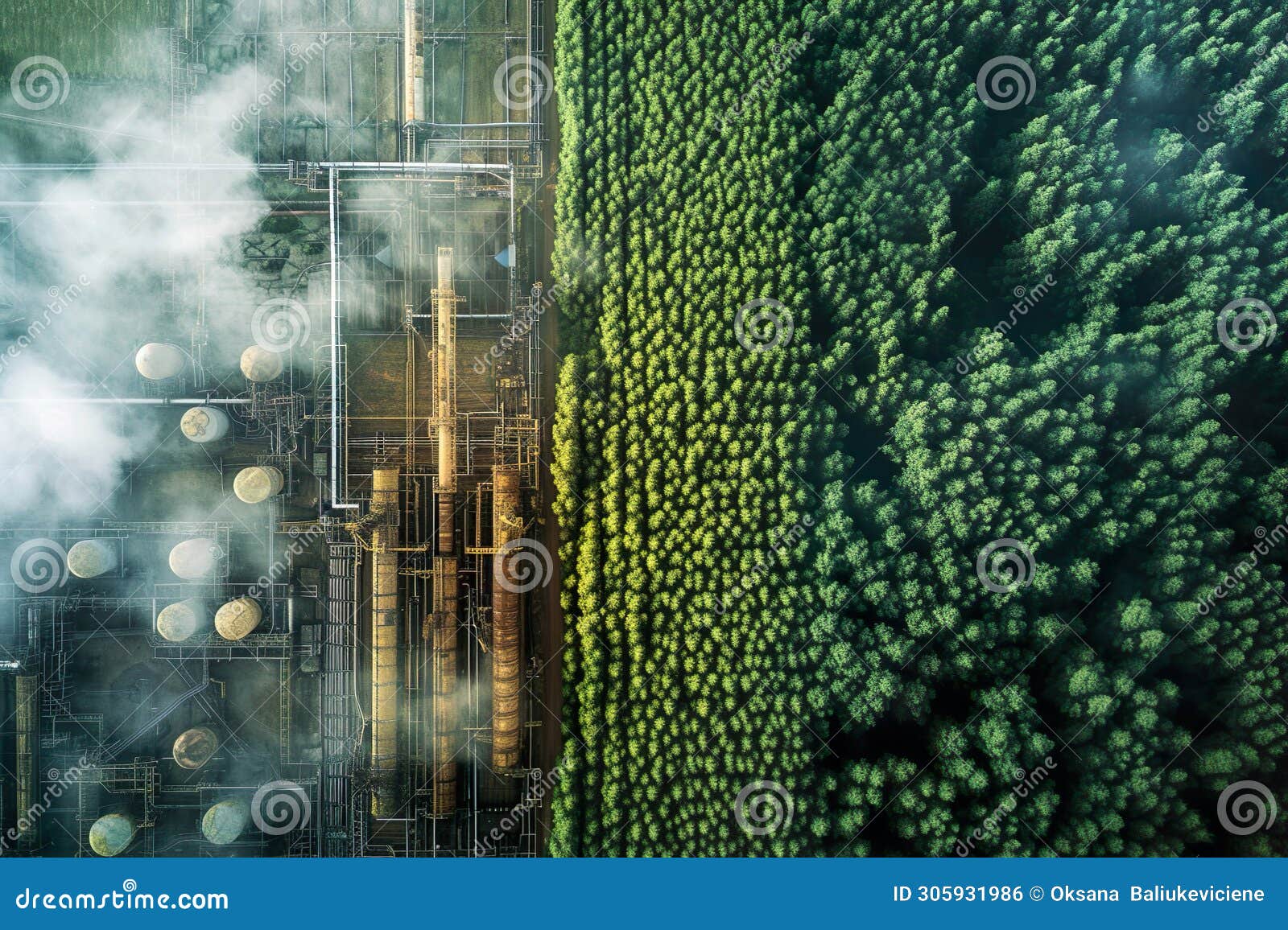 Smoke Stacks and Steam from Cooling Towers and Forest. Decarbonization ...