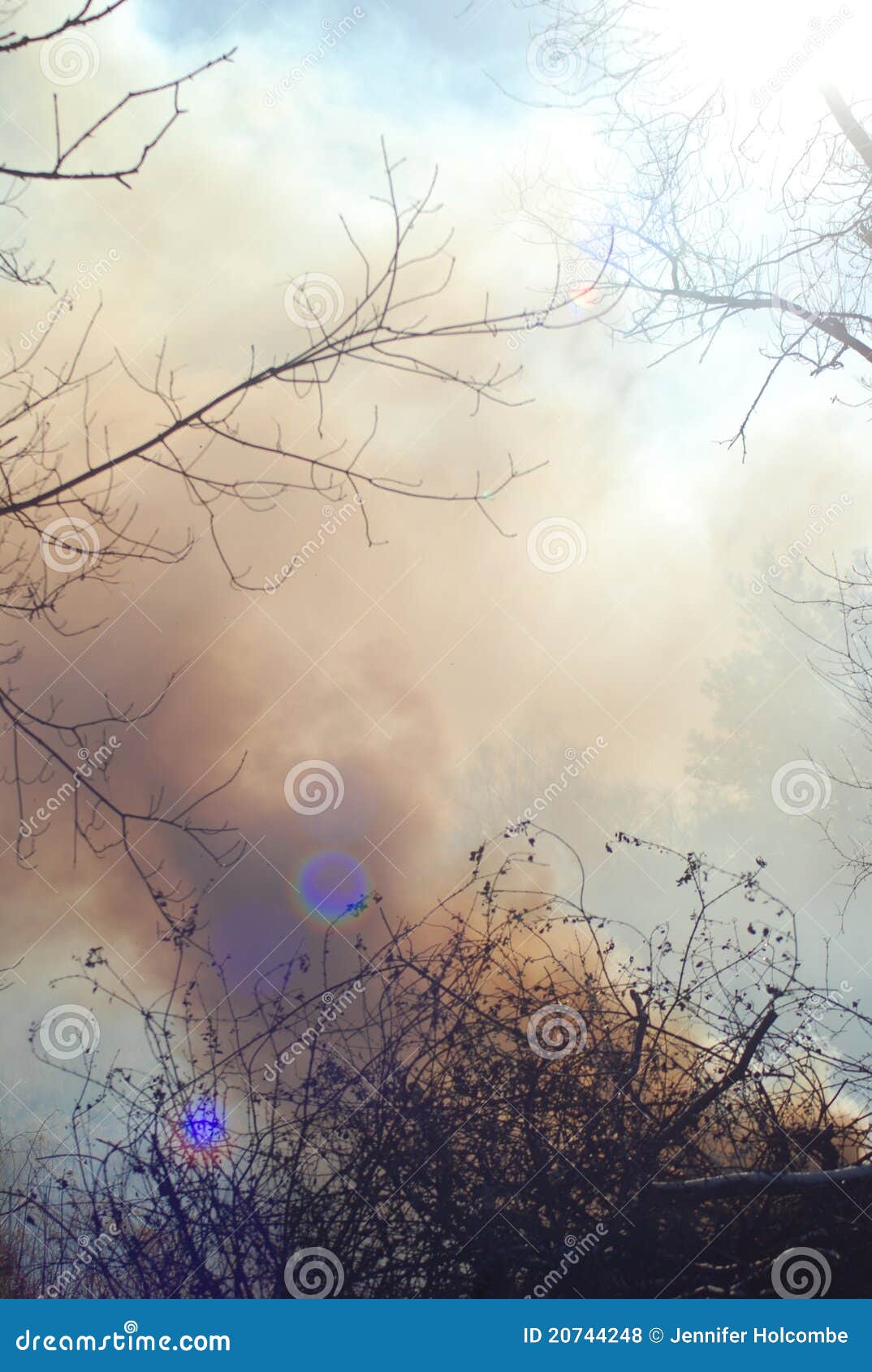 Smoke and Sun Flares from a Fire Stock Photo - Image of rural, brush ...
