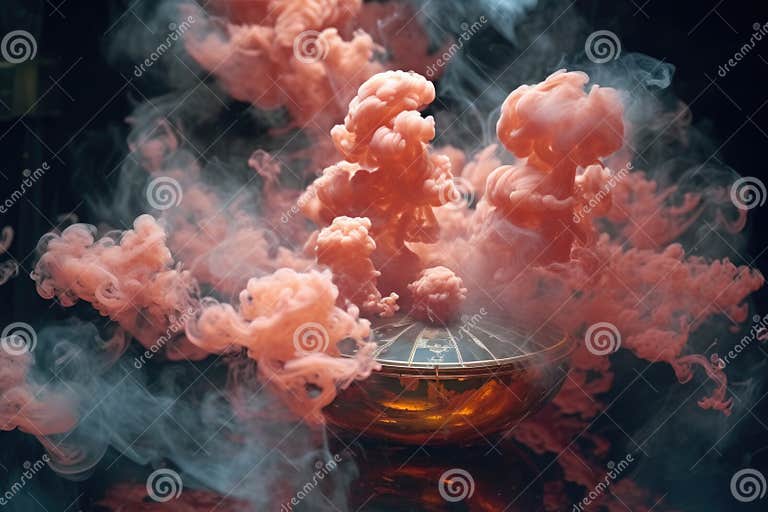 Smoke Swirling Around Floating Objects in a Spacecraft Stock ...
