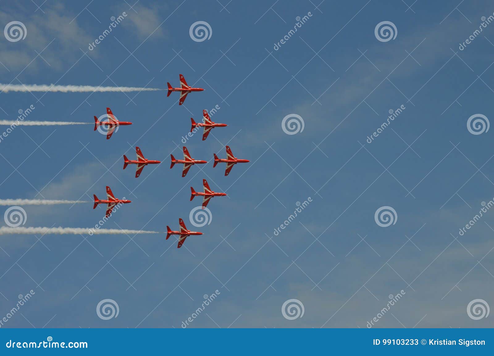 Red Arrows Fly Past Horizontal Stock Image - Image of smoke, trails ...
