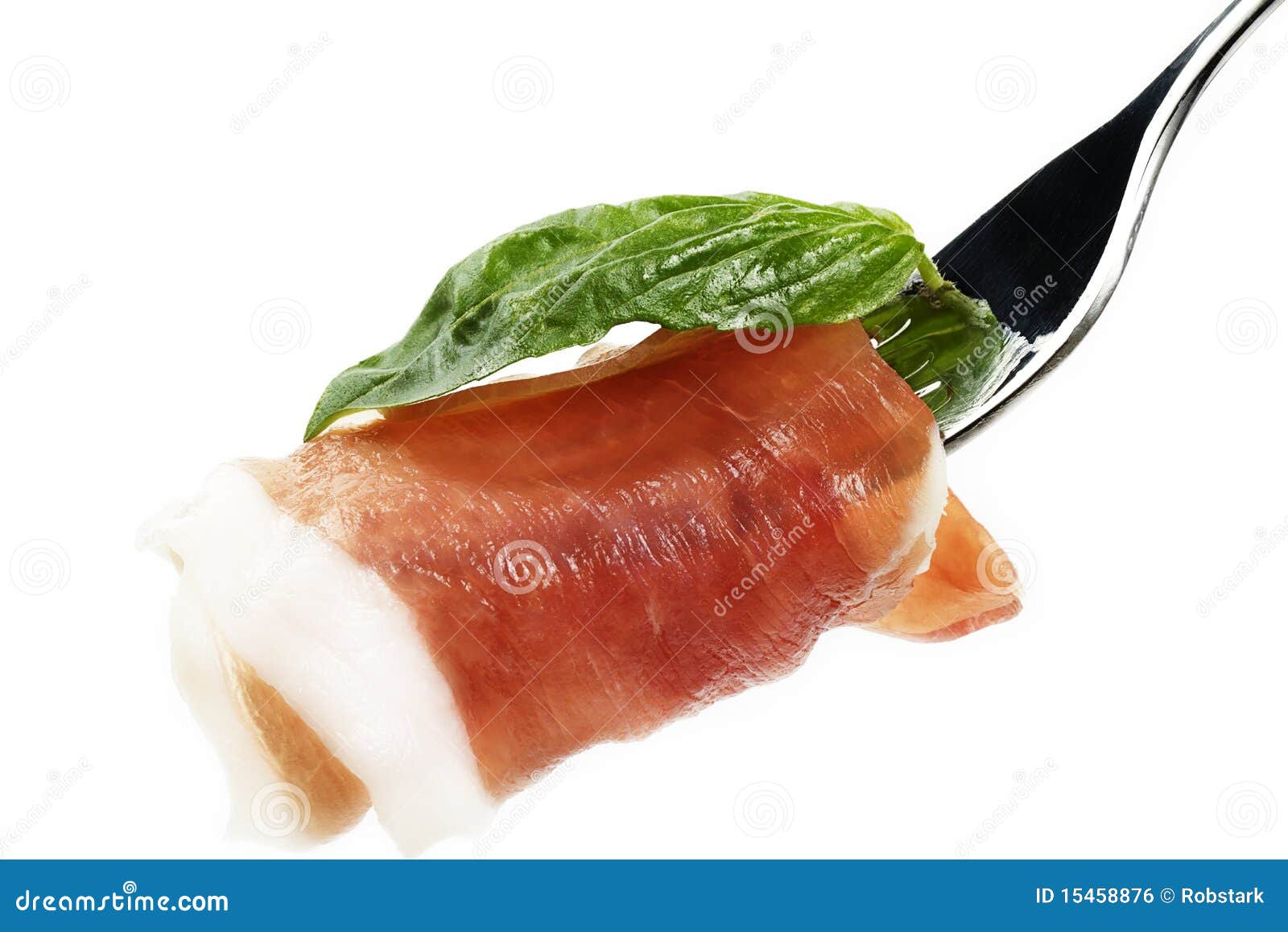 Smoked Bacon with Basil on a Fork Stock Photo - Image of brown, white ...