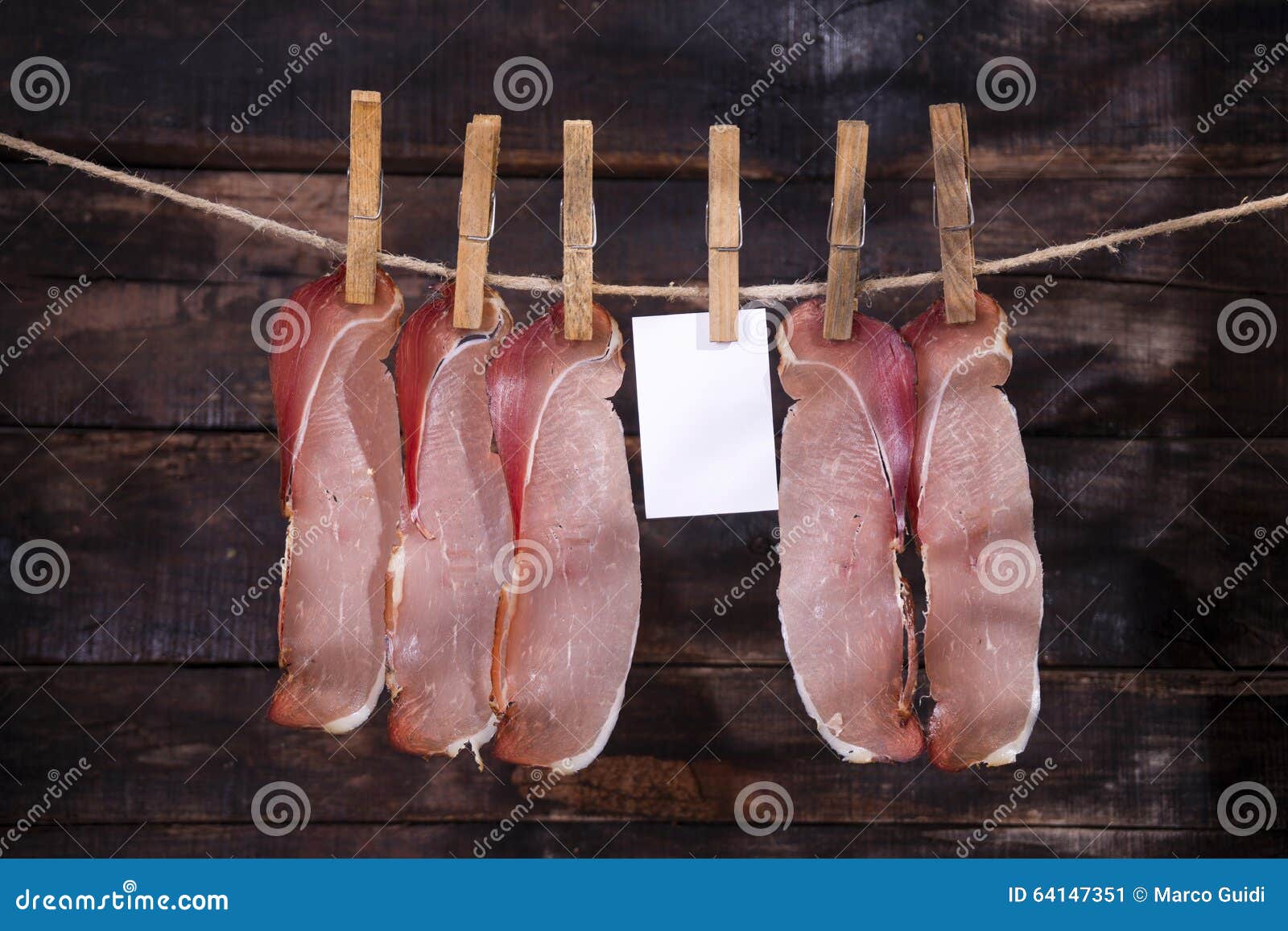 Smoked bacon hanging stock image. Image of tasty, slice - 64147351