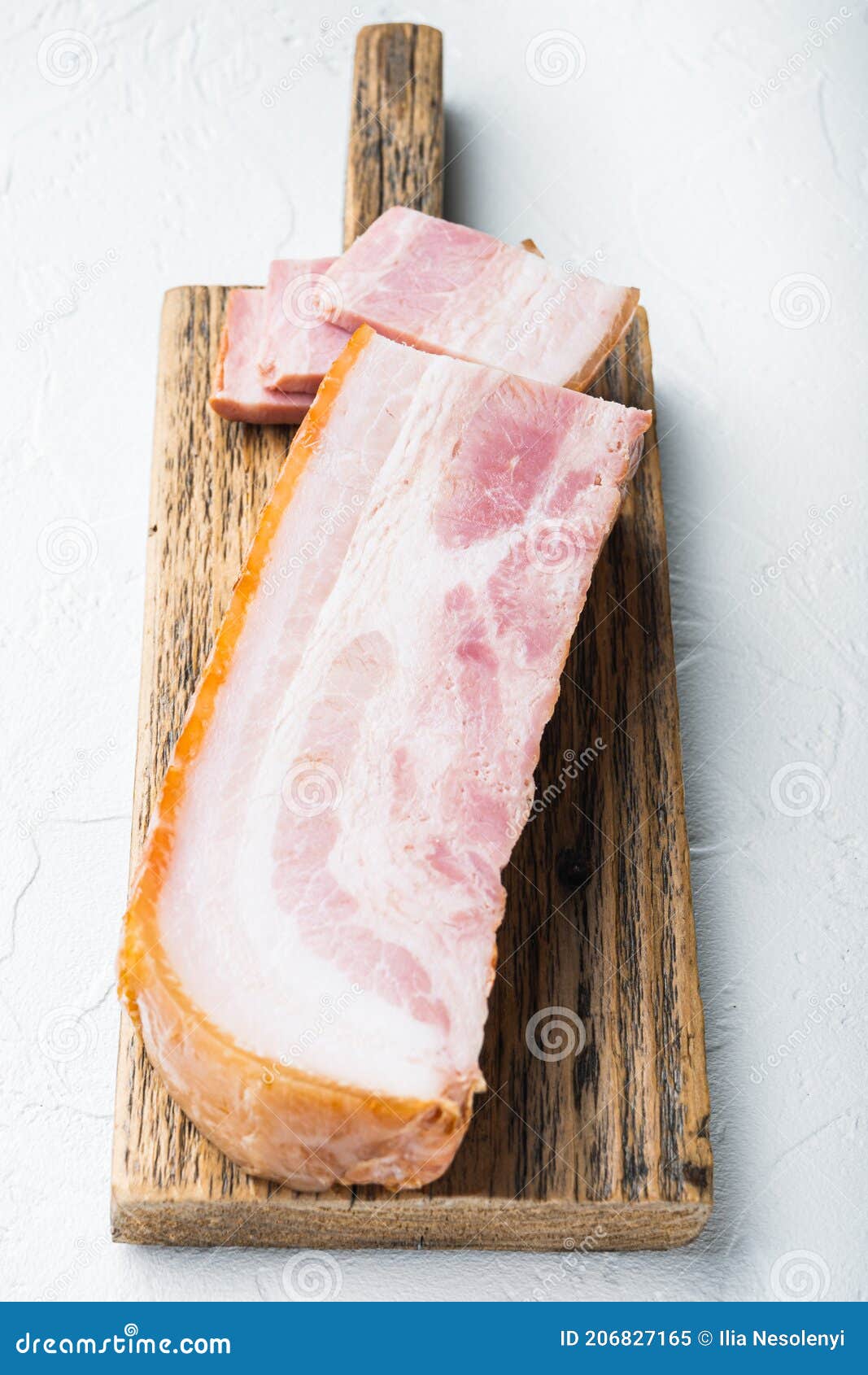 Smoked Bacon, Whole Slab on White Background Stock Image - Image of ...