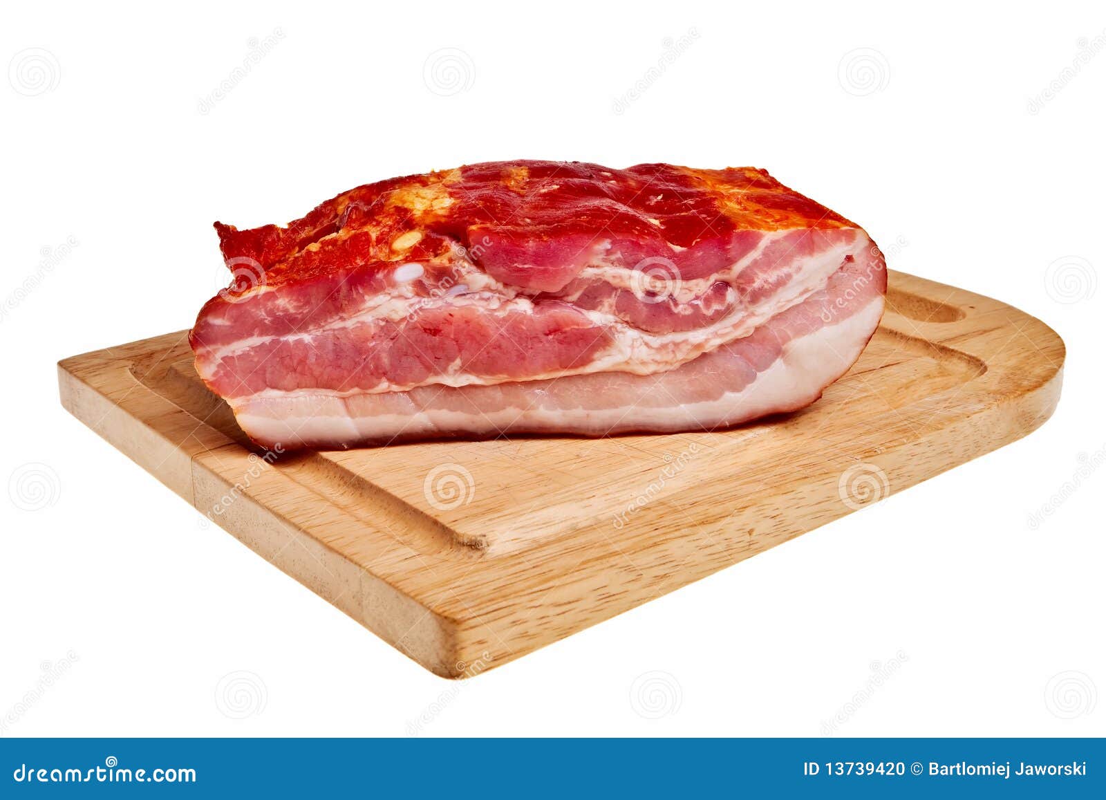 Smoked Bacon on Wooden Board. Stock Photo - Image of ingredient, brown ...