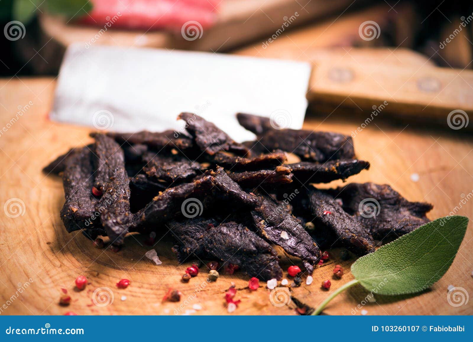 Smoked Beef Jerky on on a Table Stock Image - Image of table, barbecue ...
