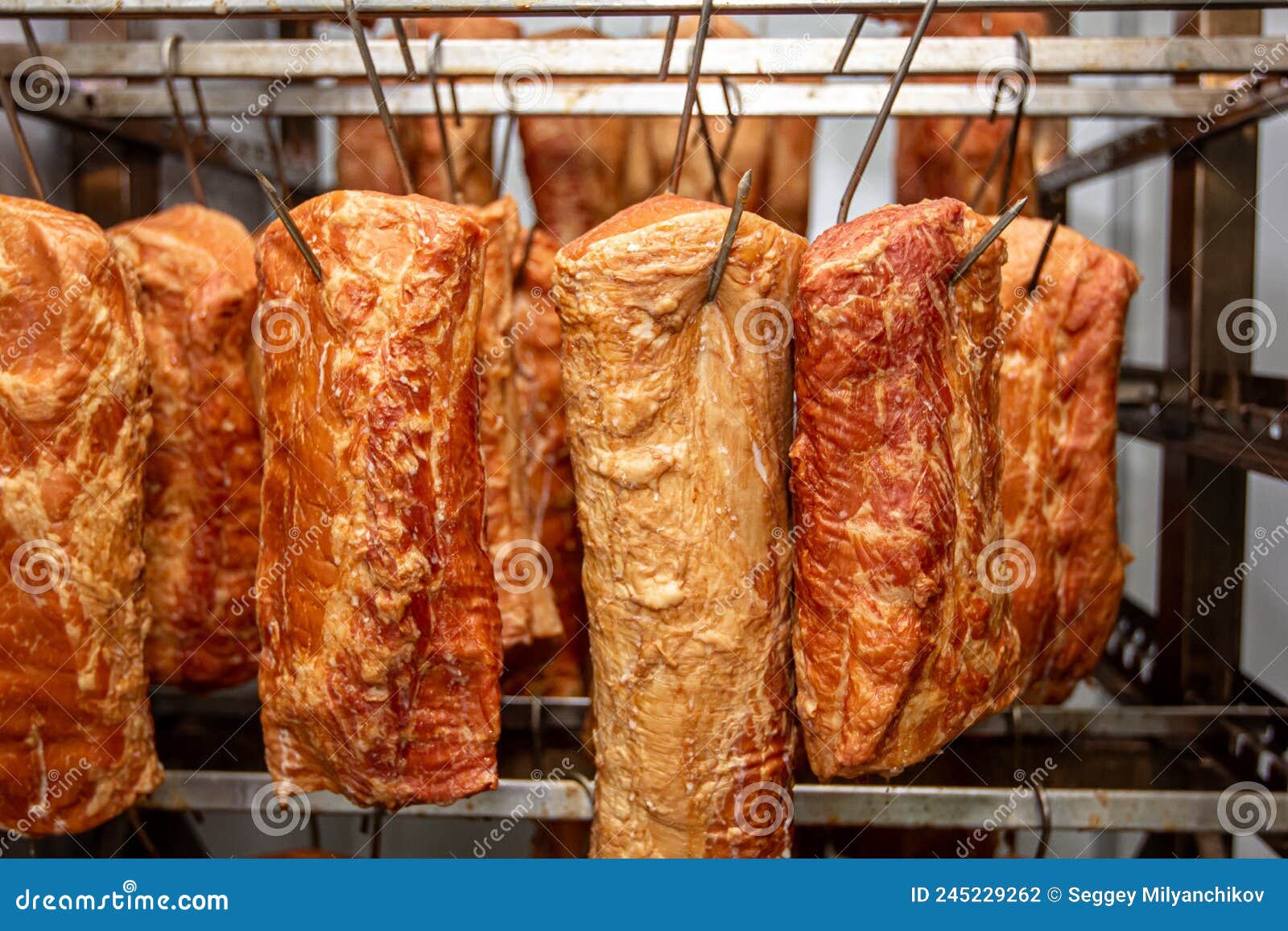Smoked Beef at a Meat Processing Plant Stock Photo - Image of product ...