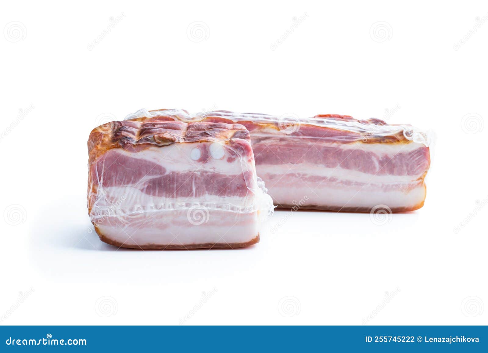 Smoked and Boiled Bacon in Vacuum Pack Isolated on White Stock Photo ...