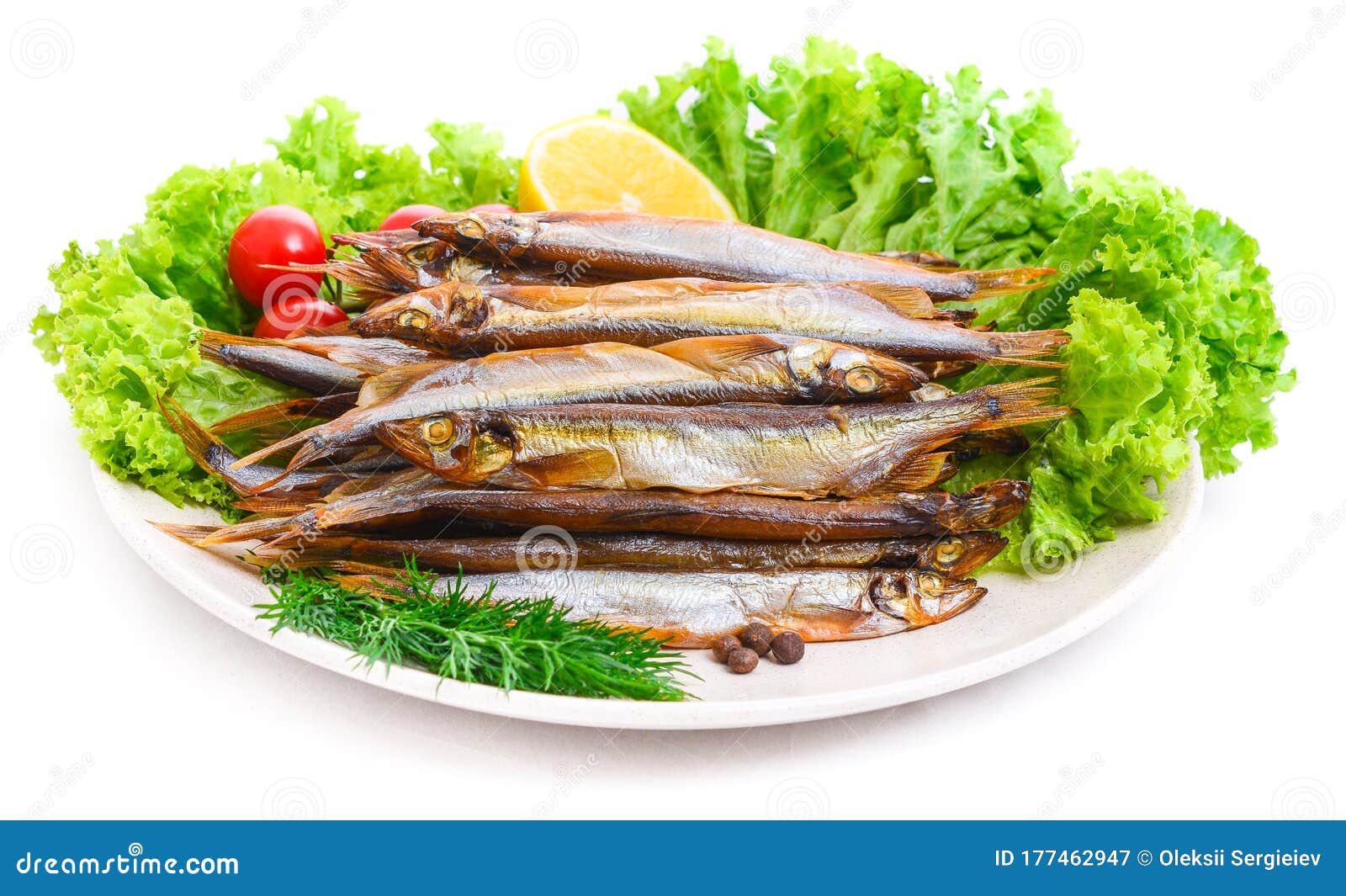 Smoked Capelin Isolated on White Stock Image - Image of plate ...